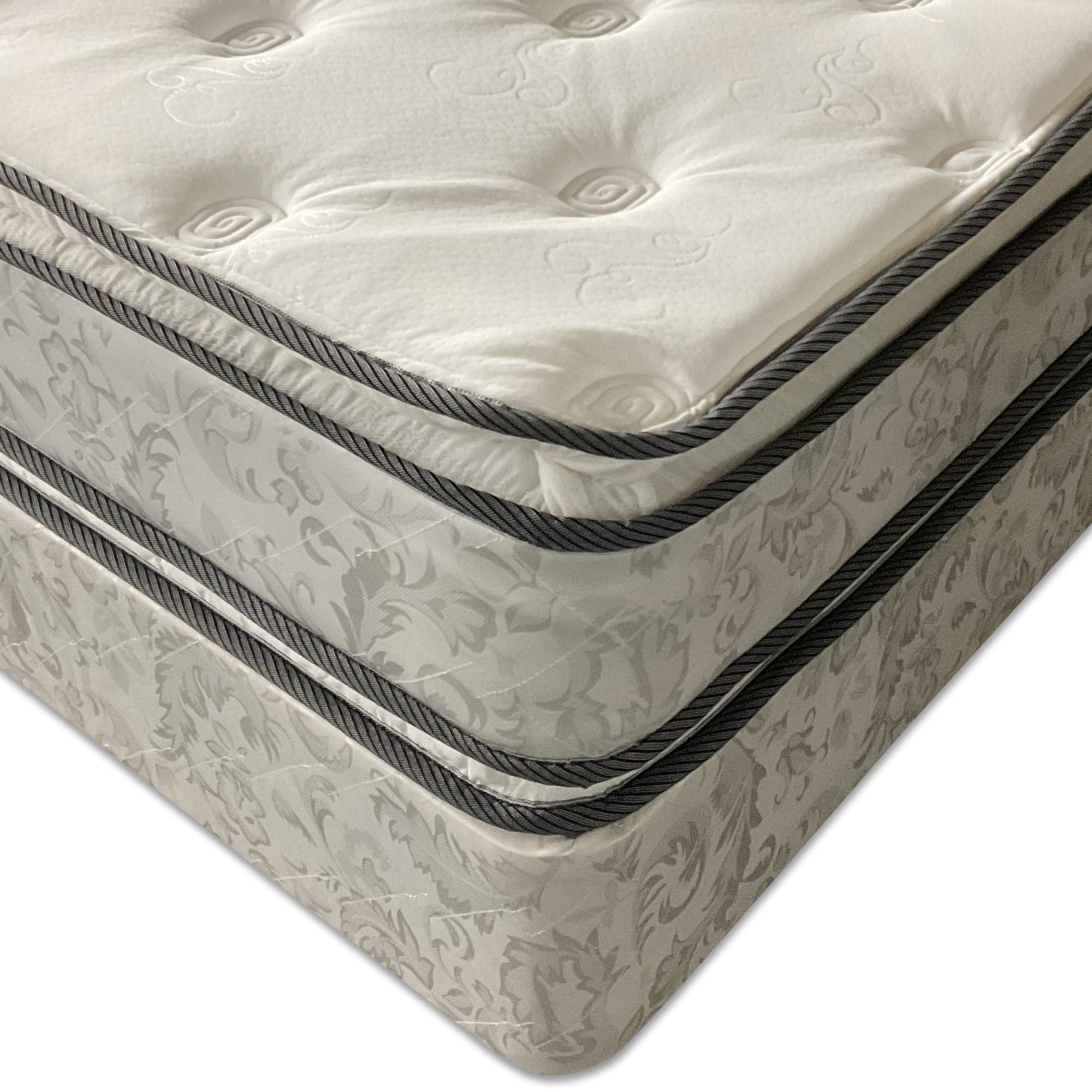 Mattress Solution 12-Inch Medium Plush Double sided Pillowtop Innerspring Mattress And 8" Wood Box Spring/Foundation Set With Frame, Full