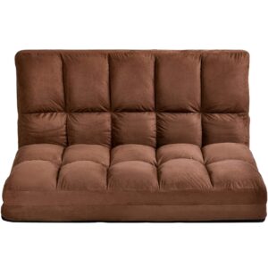 Harper & Bright Designs Double Chaise Lounge Sofa Chair Floor Couch with Two Pillows (Brown)