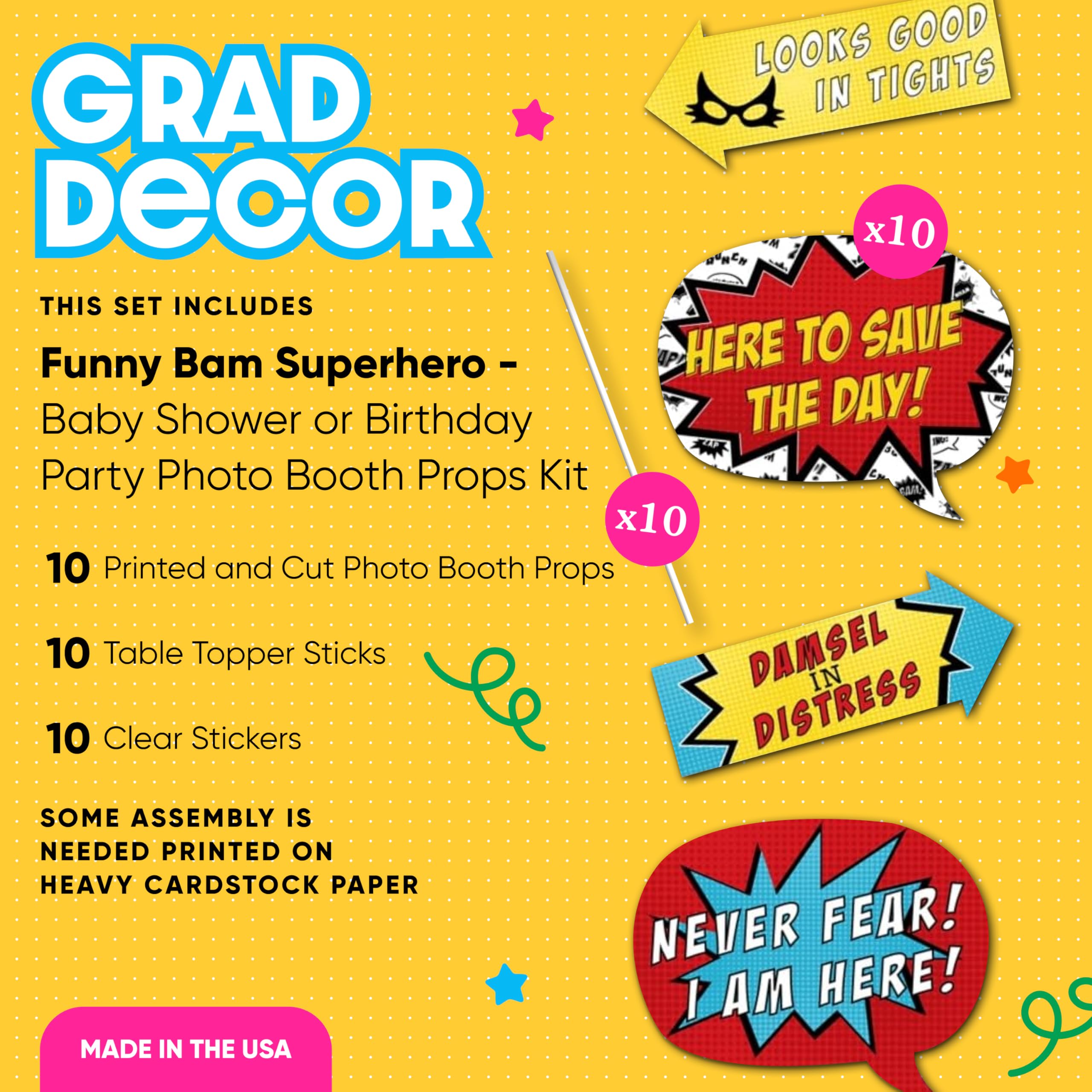 Big Dot of Happiness Funny Bam Superhero - Baby Shower or Birthday Party Photo Booth Props Kit - 10 Piece