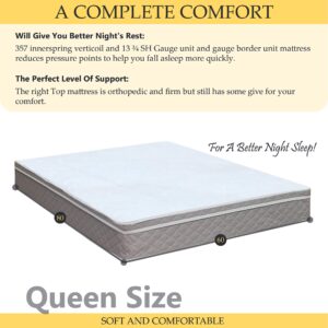 Mattress Comfort Medium Plush Eurotop Pillowtop Innerspring Mattress and 4" Low Profile Wood Boxspring/Foundation Set, with Frame, Full Size