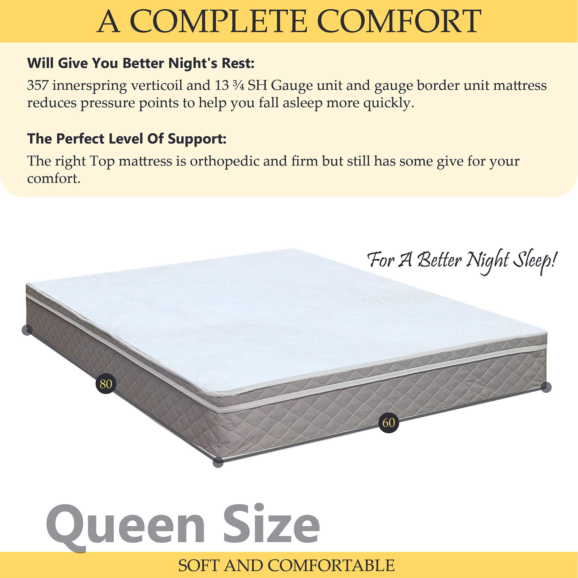 Mattress Comfort Medium Plush Eurotop Pillowtop Innerspring Mattress and 4" Low Profile Wood Boxspring/Foundation Set, with Frame, Full Size