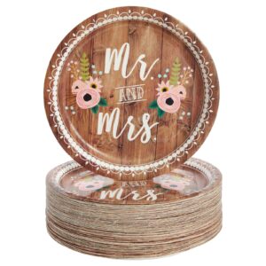 blue panda 80-count wedding paper plates, disposable mr and mrs rustic-style reception, bridal shower, country wedding decorations, engagement party supplies (9 in) bulk pack