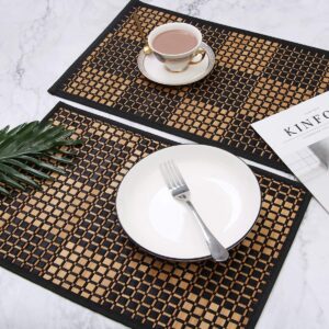 Bamboo Placemats for Dining Table, Placemats Set of 4,Stain-Resistant,Heat-Resistant Place Mats,Durable and Sturdy Dining Place Mats for Kitchen Table (Black)