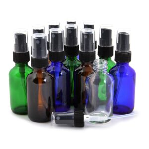 Vivaplex, 12, Assorted Colors, 1 oz Glass Bottles, with Black Fine Mist Sprayers