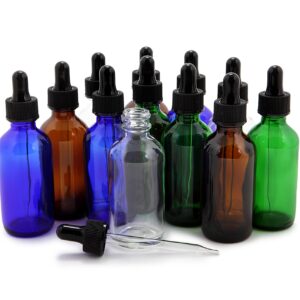 Vivaplex, 12, Assorted Colors, 2 oz Glass Bottles, With Glass Eye Droppers