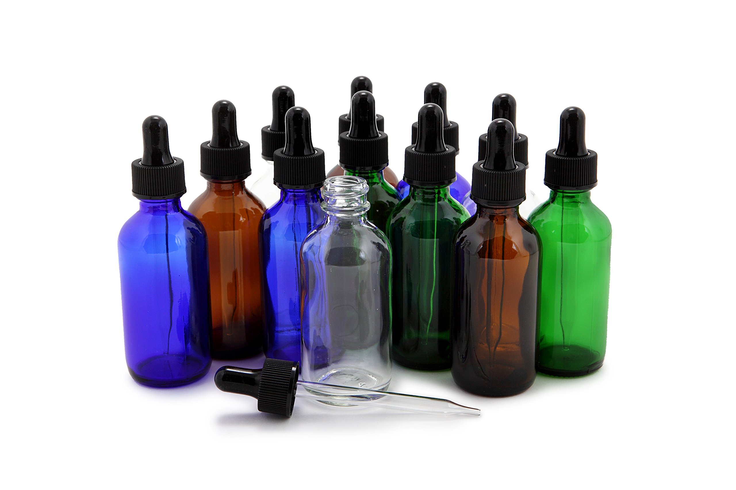 Vivaplex, 12, Assorted Colors, 2 oz Glass Bottles, With Glass Eye Droppers