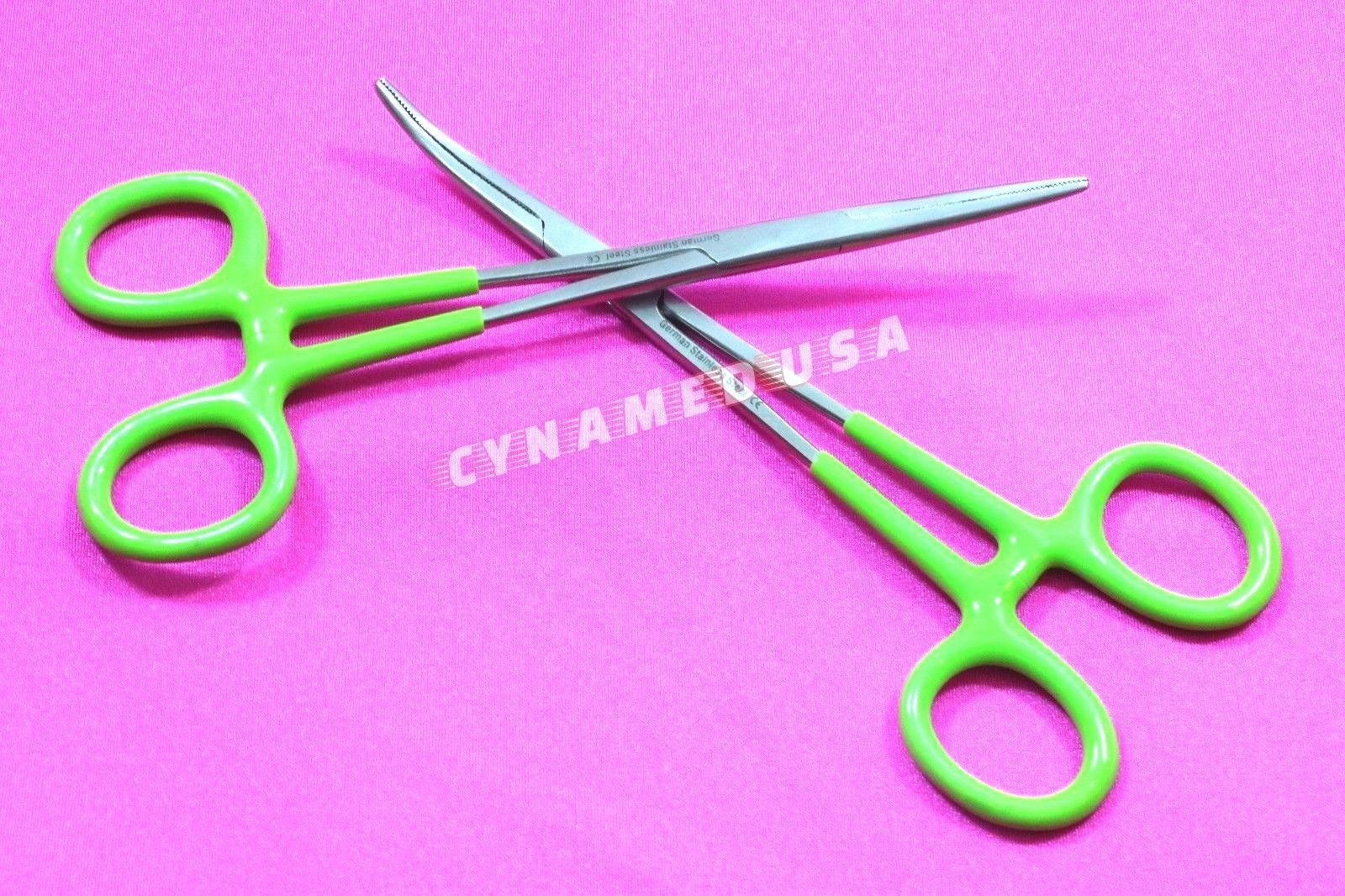 German Stainless New Vinyl 6.25" Straight + Curved Hemostat Forceps Locking Clamps Stainless Steel (CYNAMED Brand)