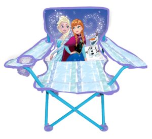 jakks pacific frozen camp chair for kids, portable camping fold n go chair with carry bag, frozen sparkle like magic (47939)