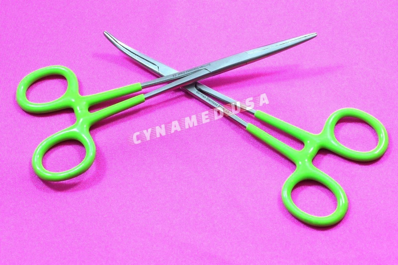 German Stainless New Vinyl 6.25" Straight + Curved Hemostat Forceps Locking Clamps Stainless Steel (CYNAMED Brand)