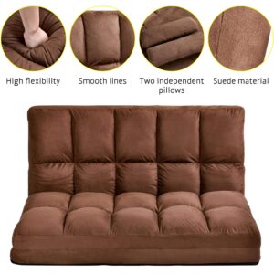 Harper & Bright Designs Double Chaise Lounge Sofa Chair Floor Couch with Two Pillows (Brown)