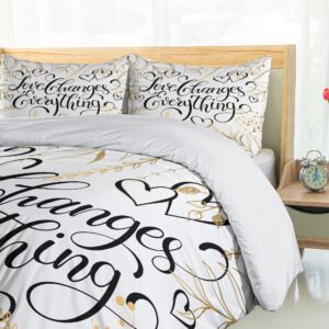 Ambesonne Romantic Duvet Cover Set, Foliage Pattern Frame Style Heart Shapes and an Inspirational Words, Decorative 3 Piece Bedding Set with 2 Pillow Shams, King Size, Sepia Peach Black