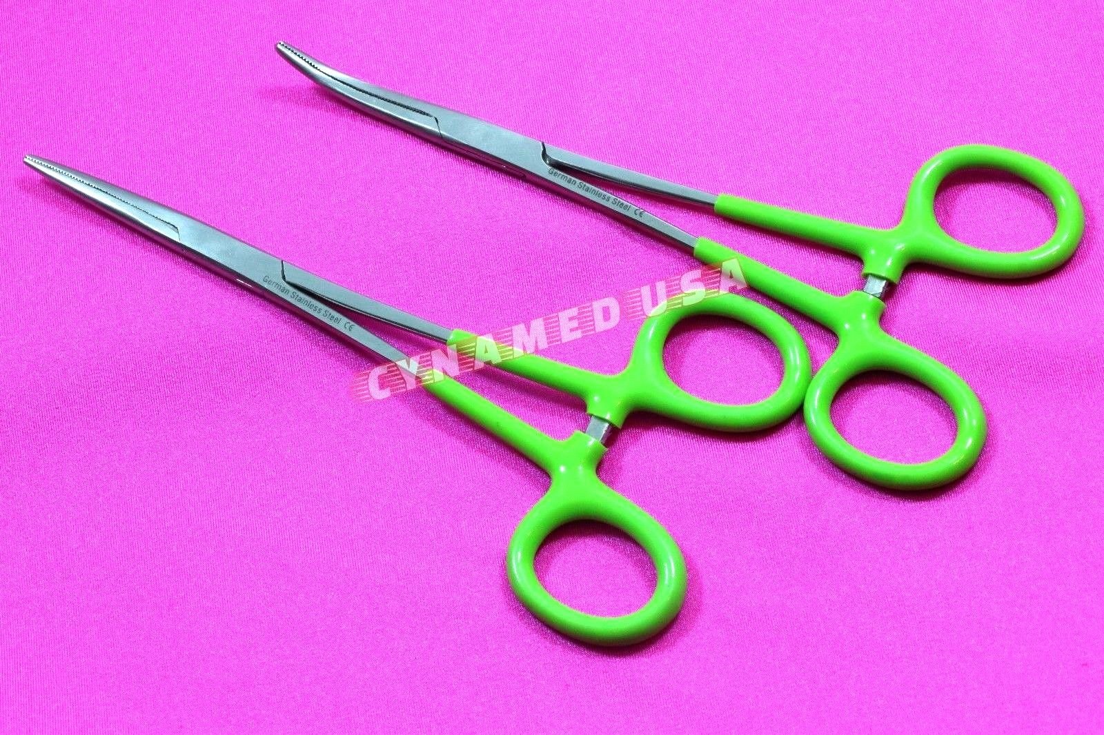 German Stainless New Vinyl 6.25" Straight + Curved Hemostat Forceps Locking Clamps Stainless Steel (CYNAMED Brand)