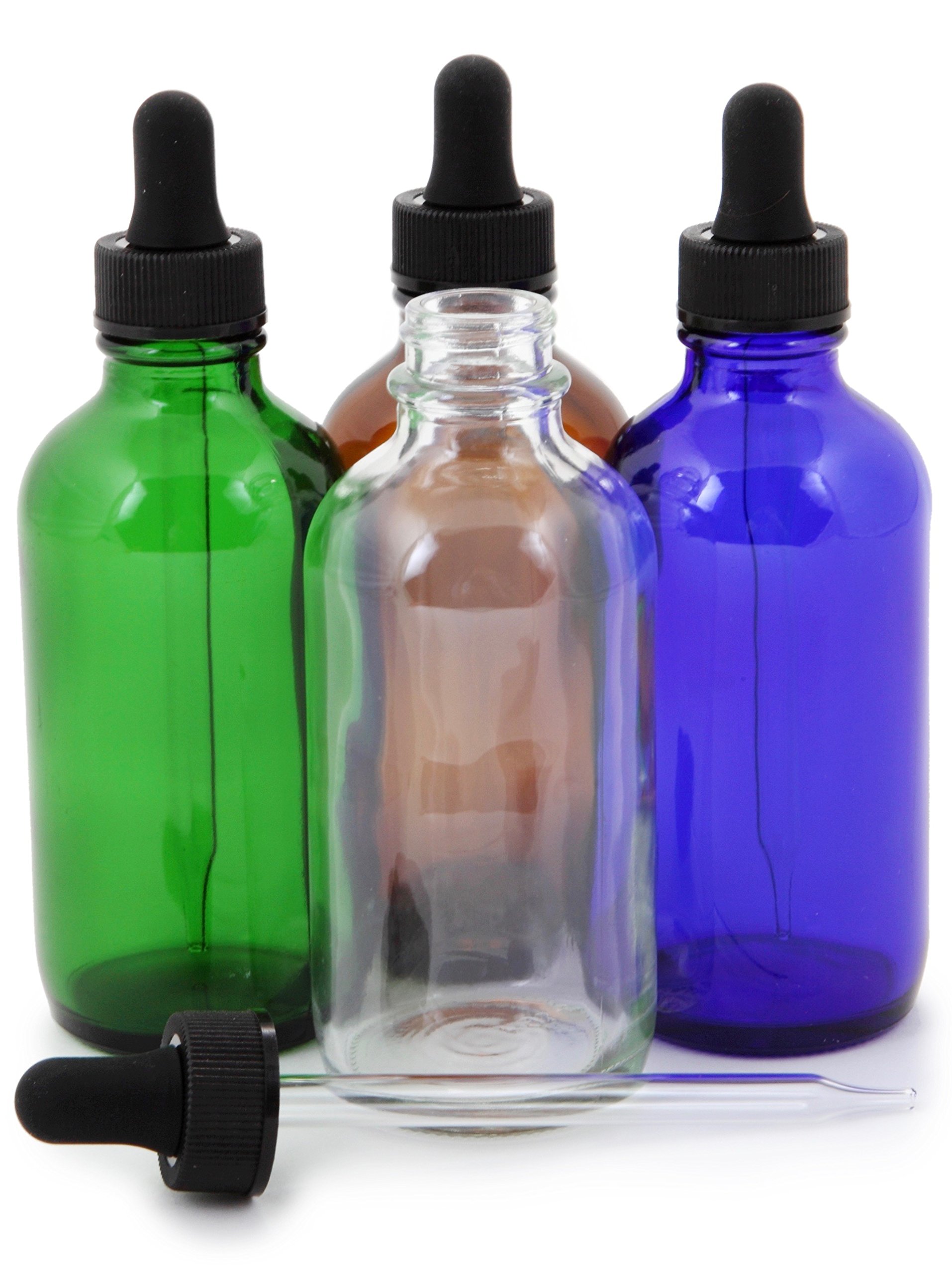 Vivaplex, 8, Assorted Colors, 4 oz Glass Bottles, with Glass Eye Droppers