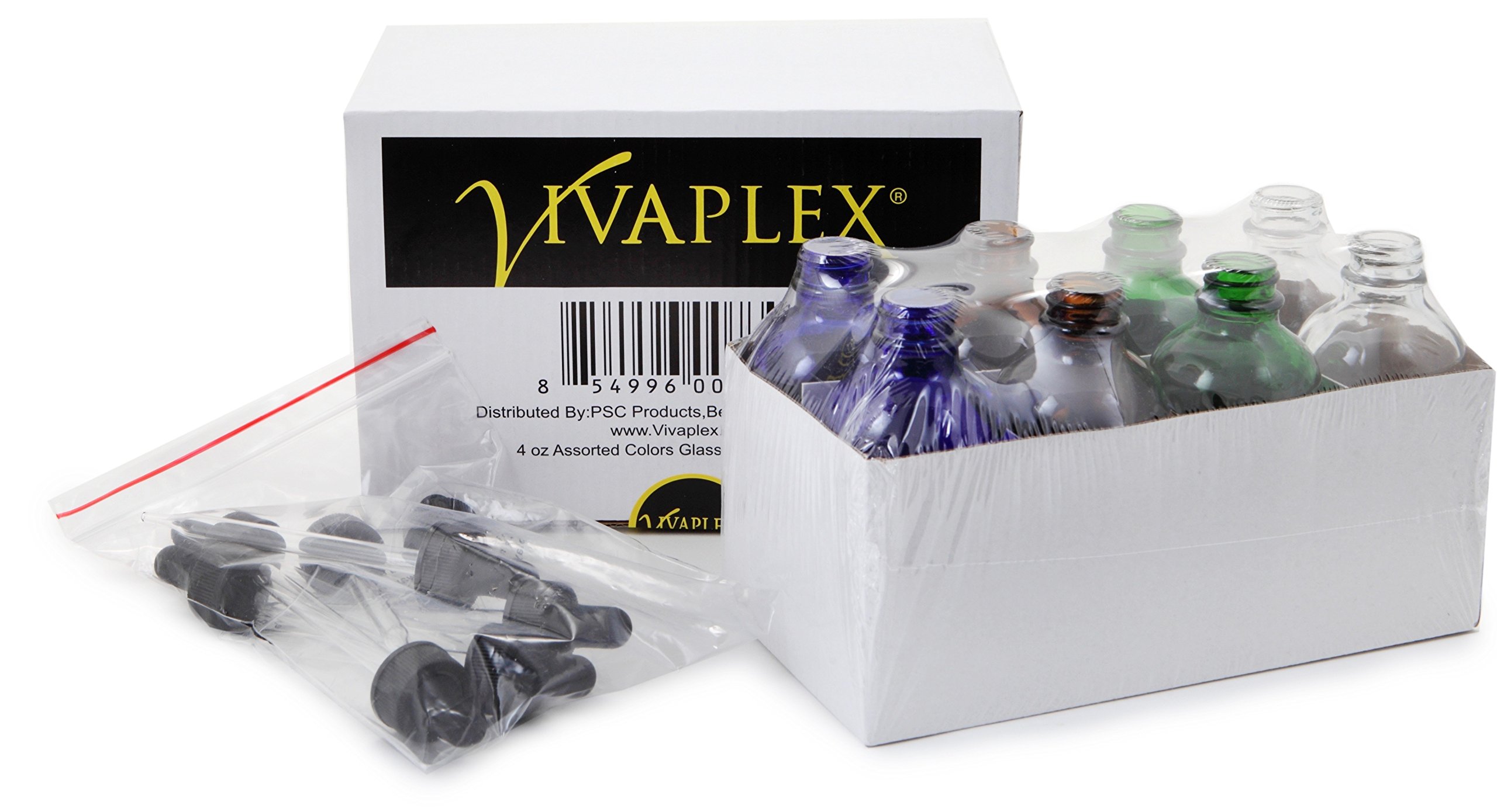 Vivaplex, 8, Assorted Colors, 4 oz Glass Bottles, with Glass Eye Droppers