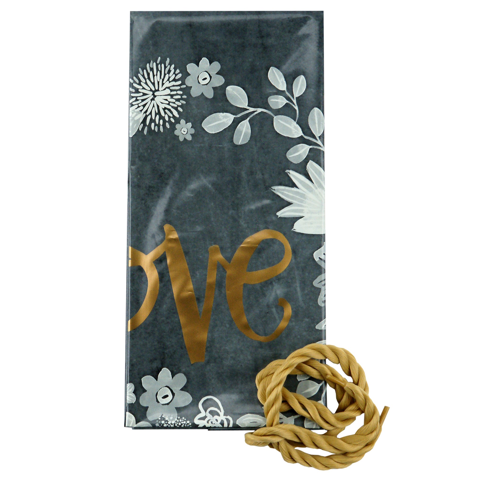 Hallmark 56" Large Plastic Gift Bag (Gold Love, White Flowers) for Engagement Parties, Bridal Showers, Weddings and More