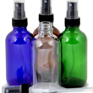 Vivaplex, 8, Assorted Colors, 4 oz Glass Bottles, with Black Fine Mist Sprayers