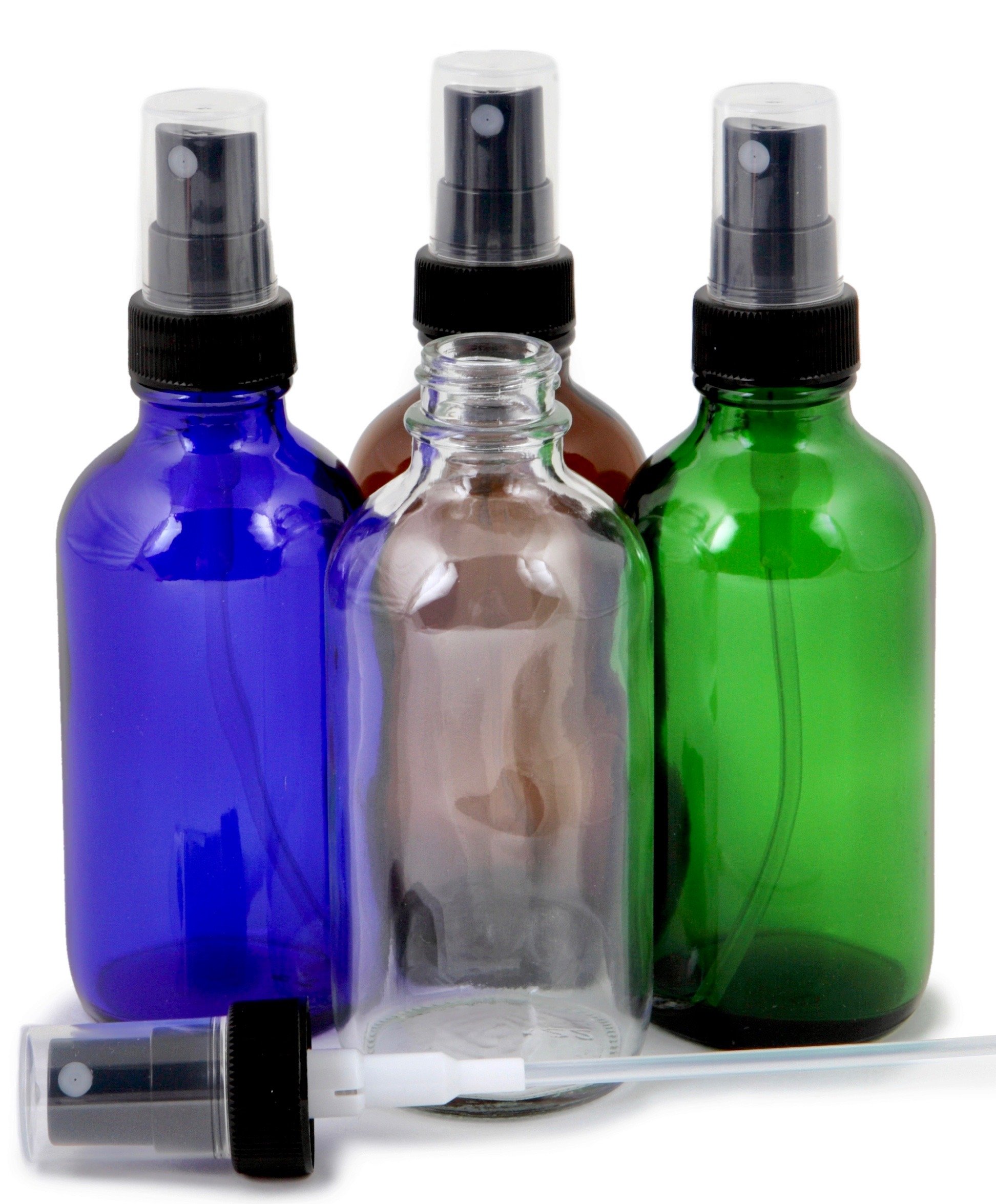 Vivaplex, 8, Assorted Colors, 4 oz Glass Bottles, with Black Fine Mist Sprayers