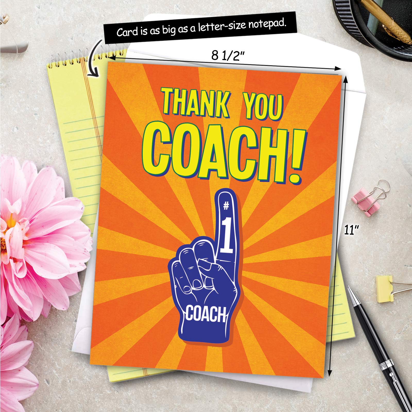 NobleWorks - 1 Jumbo Sports Teacher Graduation Greeting Card from US w/Envelope (8.5 x 11 Inch) - Student Group Gratitude for School Coaches, Mentor - Thank You Coach from All J5786TYG-US