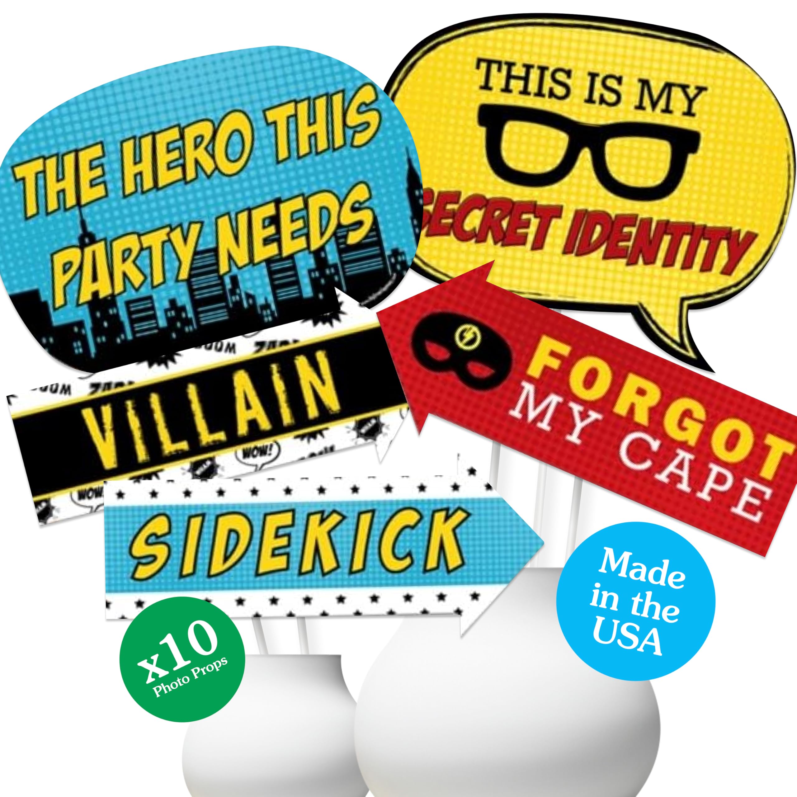 Big Dot of Happiness Funny Bam Superhero - Baby Shower or Birthday Party Photo Booth Props Kit - 10 Piece