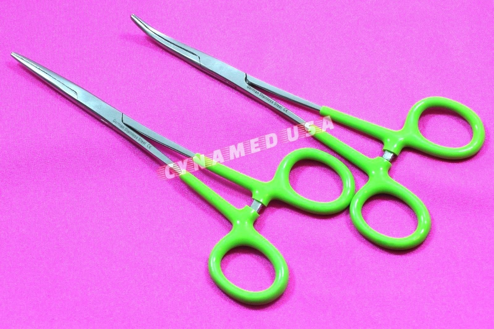 German Stainless New Vinyl 6.25" Straight + Curved Hemostat Forceps Locking Clamps Stainless Steel (CYNAMED Brand)