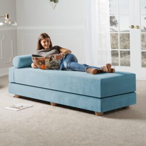 jaxx alon daybed-fold-out sleeper-queen-size mattress sofa bed, chenille-turquoise