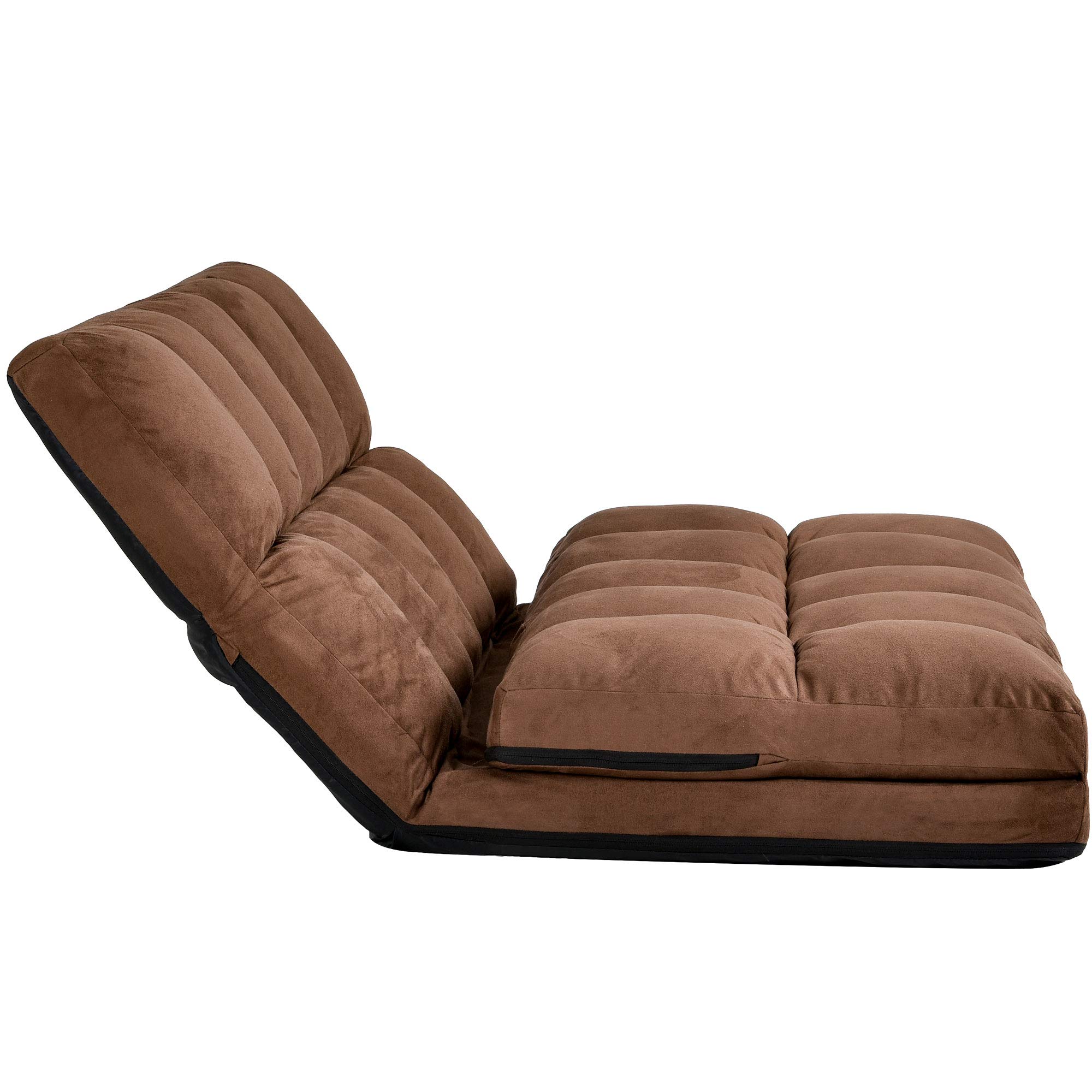 Harper & Bright Designs Double Chaise Lounge Sofa Chair Floor Couch with Two Pillows (Brown)