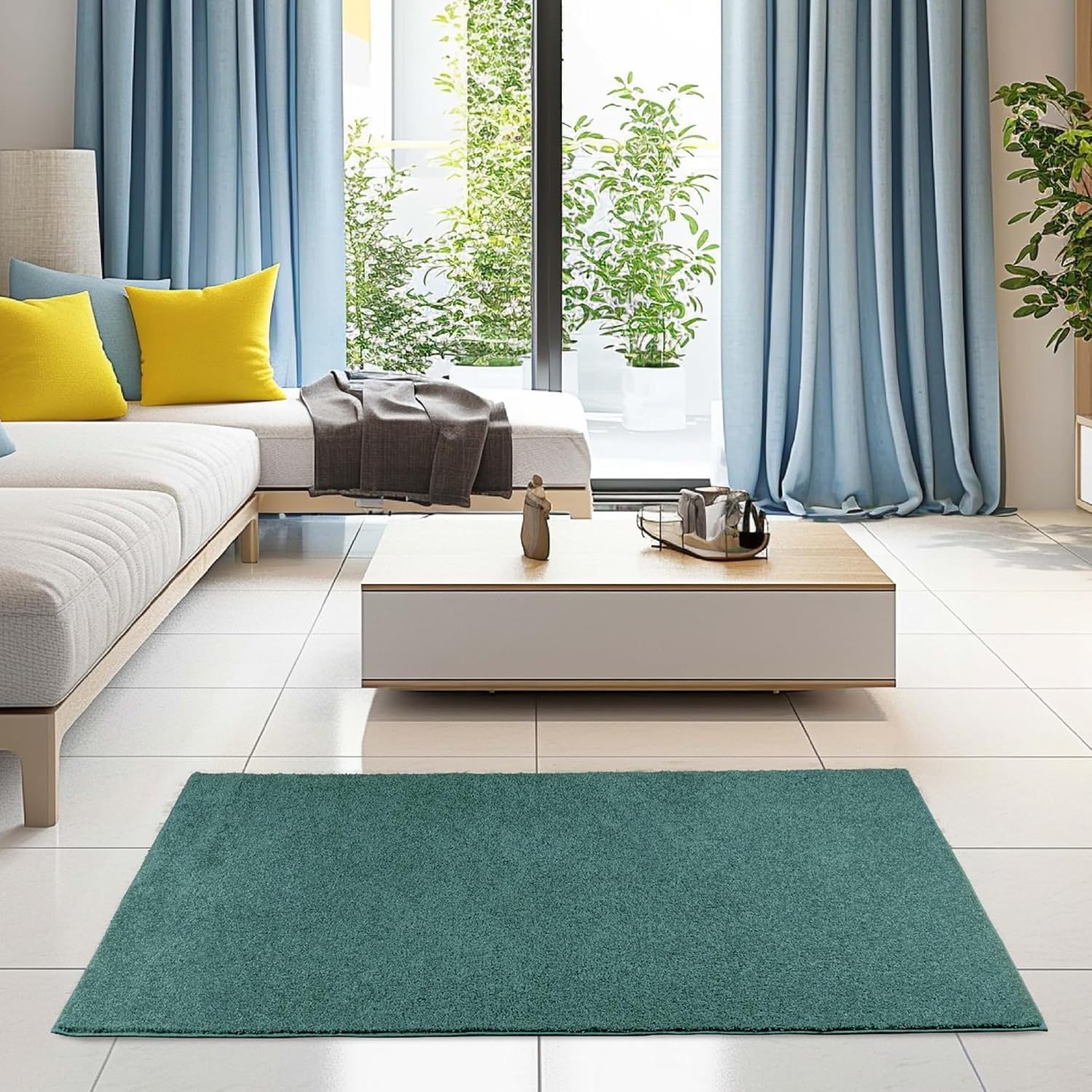 Ambiant Saturn Collection Solid Color Area Rugs Teal - 6' x 9' Rectangle, Indoor, Stain Resistant, Perfect for Living Room, Bedroom, Dining Room, Entryway, Doorway, Pet & Kids Friendly Rug, Wedding