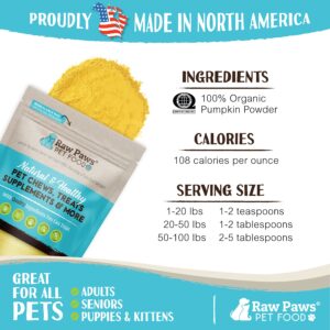 Raw Paws USA Organic Pumpkin Powder for Cats & Dogs, 4-oz - Healthy Stool, Diarrhea, Constipation Relief, Pure Pumpkin for Dogs, Canned Pumpkin for Dogs Alternative, Dog Pumpkin Powder, Fiber for Cats