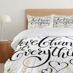 Ambesonne Romantic Duvet Cover Set, Foliage Pattern Frame Style Heart Shapes and an Inspirational Words, Decorative 3 Piece Bedding Set with 2 Pillow Shams, King Size, Sepia Peach Black