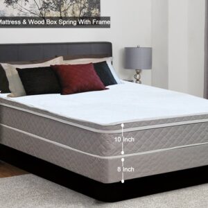 Mattress Solution Medium Plush Eurotop Pillowtop Innerspring Mattress and 8" Wood Boxspring/Foundation Set, with Frame, 75" X 44", 1