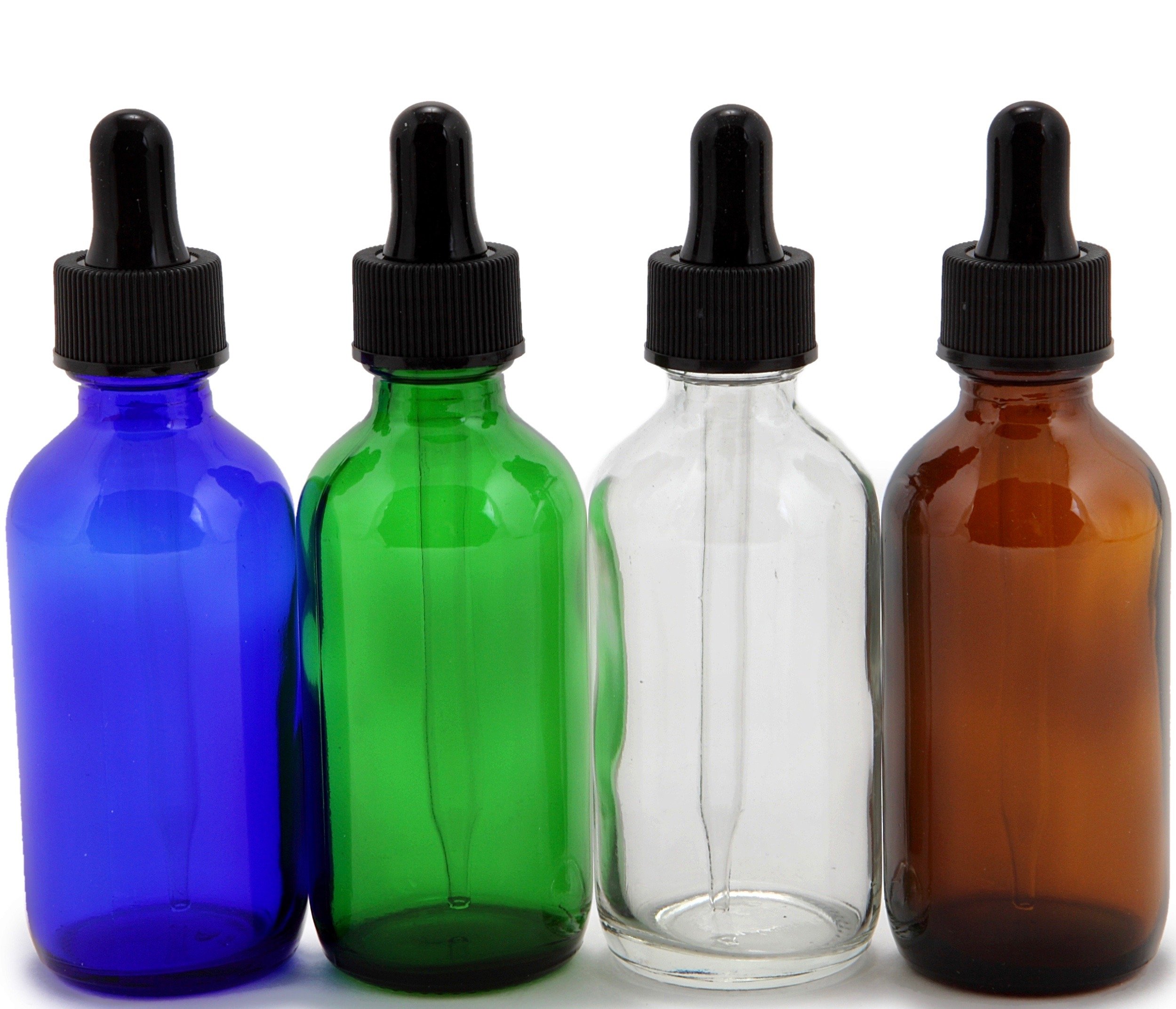 Vivaplex, 12, Assorted Colors, 2 oz Glass Bottles, With Glass Eye Droppers