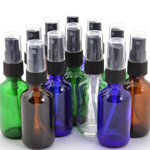 Vivaplex, 12, Assorted Colors, 1 oz Glass Bottles, with Black Fine Mist Sprayers