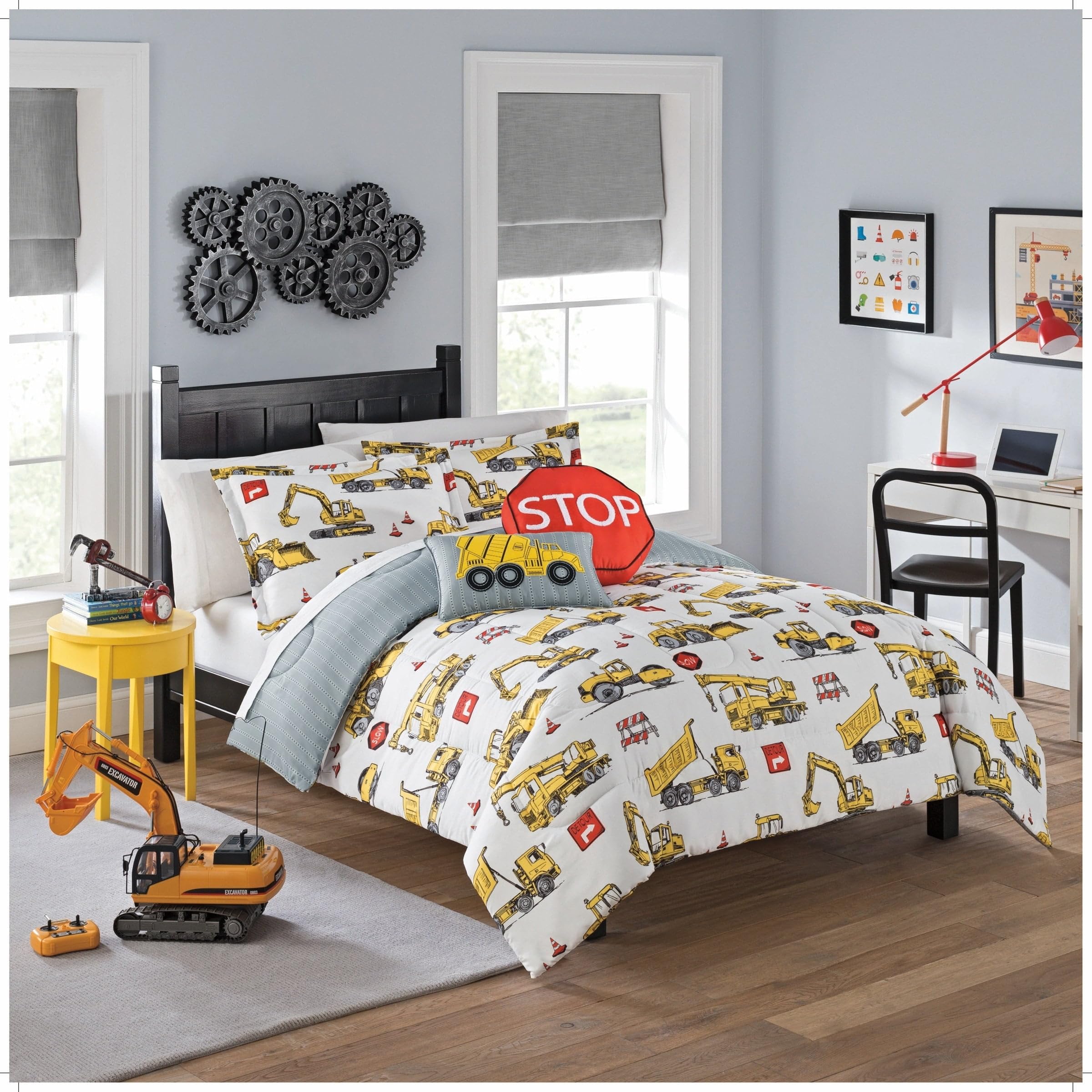 Waverly Kids Under Construction Modern Graphic 2-Piece Reversible Comforter Set, Twin, Multicolor