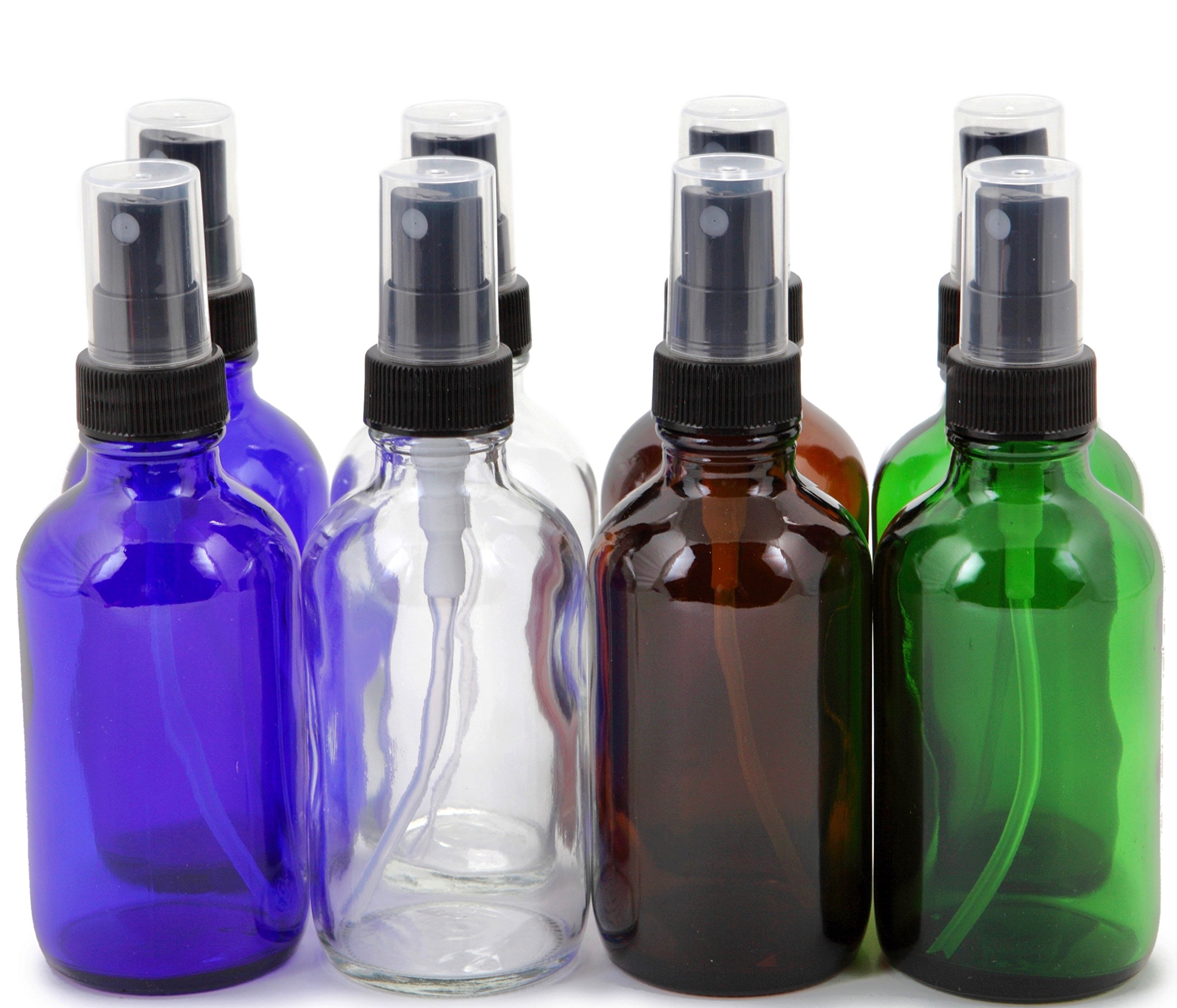 Vivaplex, 12, Assorted Colors, 1 oz Glass Bottles, with Black Fine Mist Sprayers