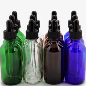 Vivaplex, 12, Assorted Colors, 2 oz Glass Bottles, With Glass Eye Droppers