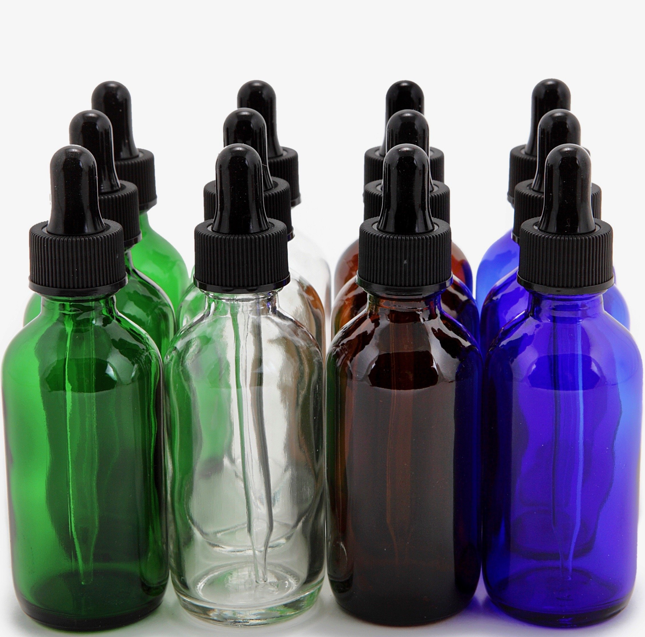 Vivaplex, 12, Assorted Colors, 2 oz Glass Bottles, With Glass Eye Droppers