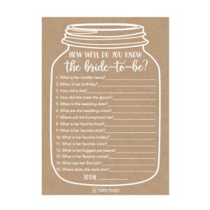 hadley designs 25 cute rustic how well do you know the bride to be bridal wedding shower, bachelorette party game, couples guessing question set of cards pack unique printed engagement