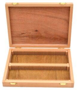 eisco wooden slide box for 100 slides, with latches- fits 75x25mm slides