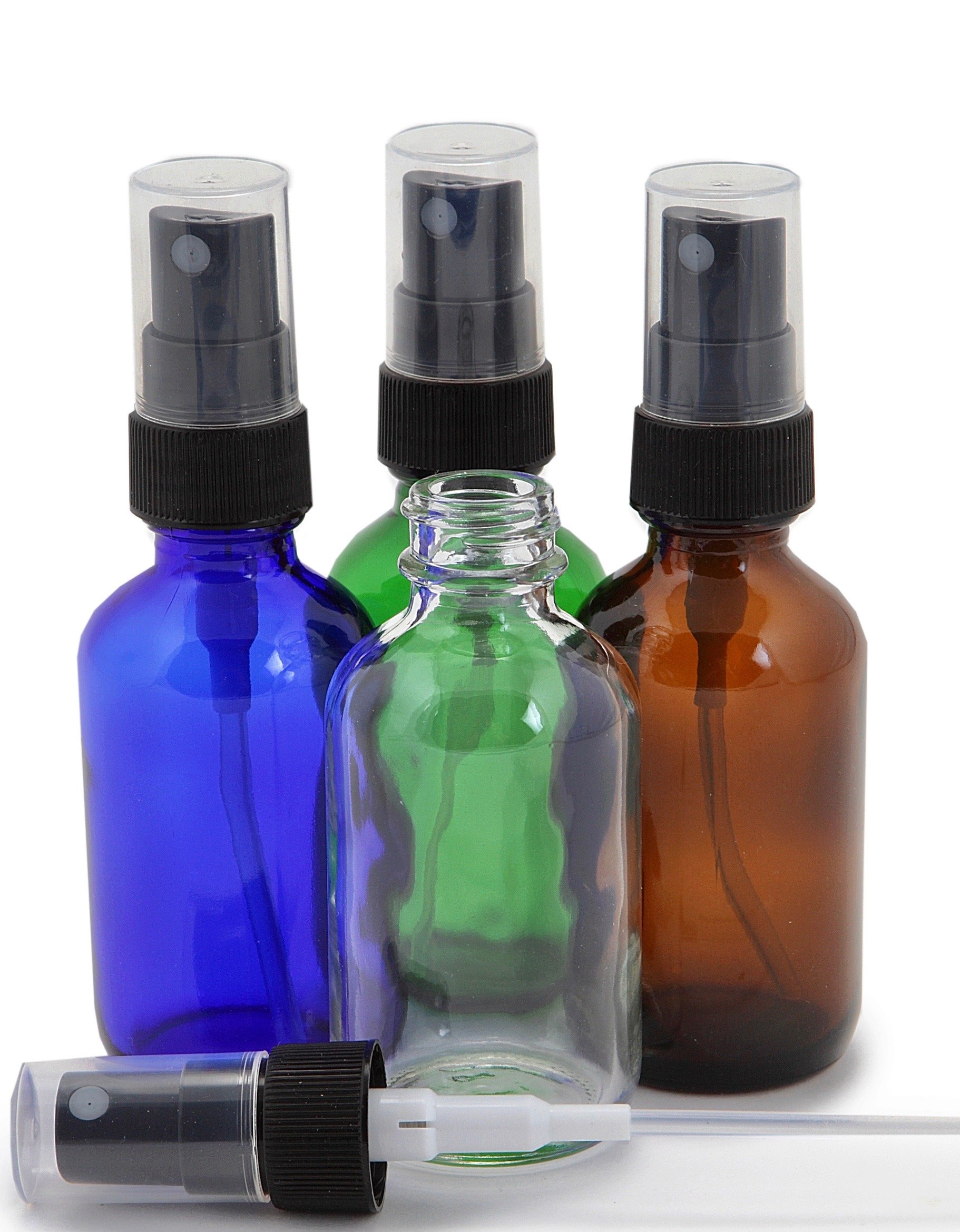 Vivaplex, 12, Assorted Colors, 1 oz Glass Bottles, with Black Fine Mist Sprayers