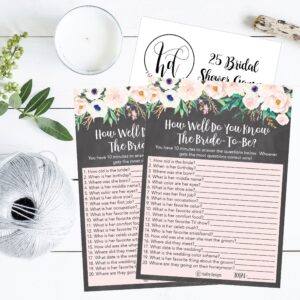 Hadley Designs 25 Floral Bridal Shower or Bachelorette Party Game, Who Knows The Best, Does The Groom? Couples Guessing Question Set of Cards, Printed on Thick Cardstock