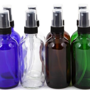 Vivaplex, 8, Assorted Colors, 4 oz Glass Bottles, with Black Fine Mist Sprayers