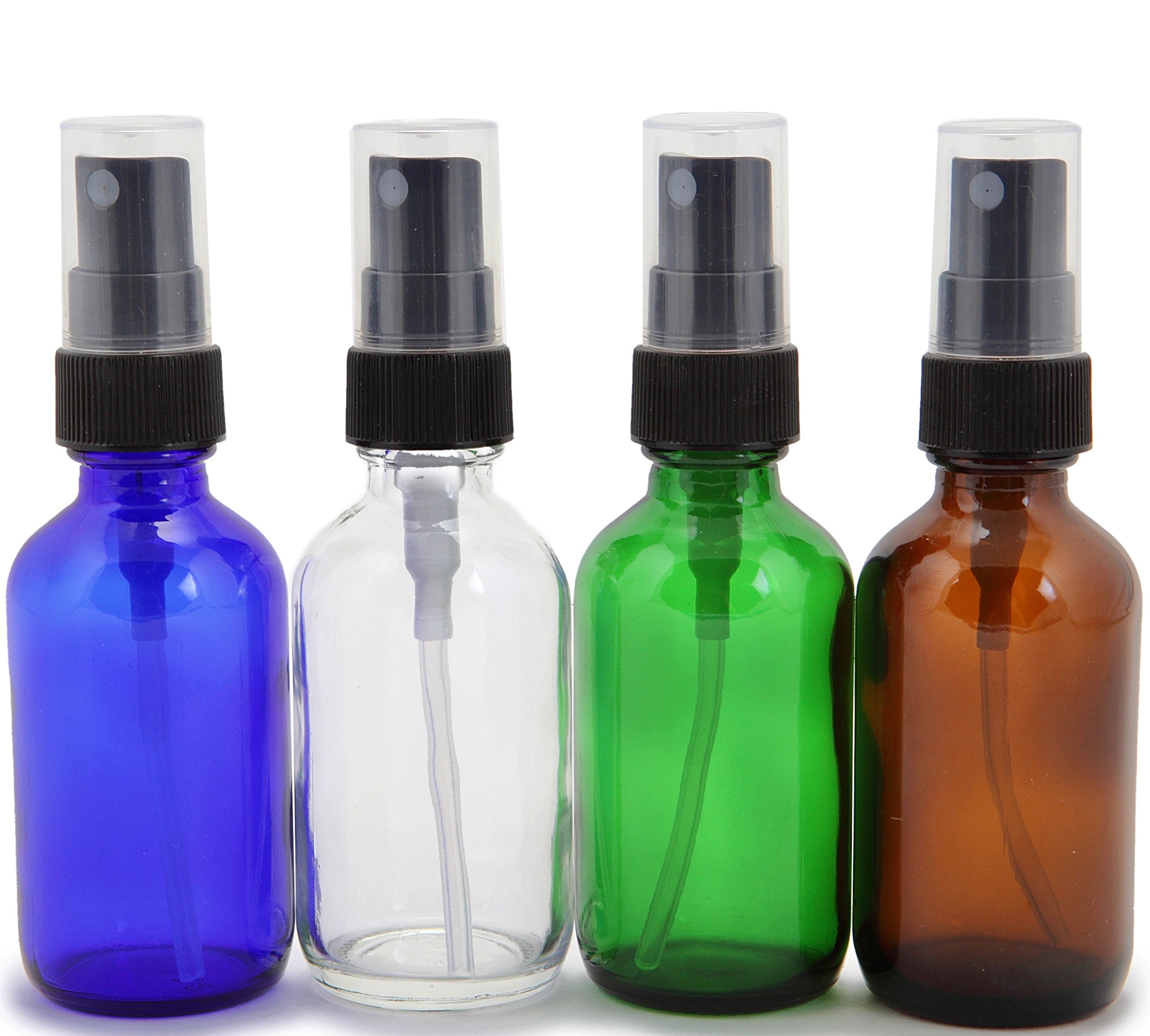 Vivaplex, 12, Assorted Colors, 1 oz Glass Bottles, with Black Fine Mist Sprayers