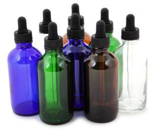 vivaplex, 8, assorted colors, 4 oz glass bottles, with glass eye droppers