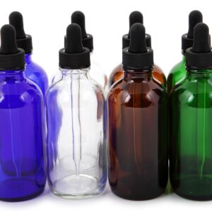 Vivaplex, 8, Assorted Colors, 4 oz Glass Bottles, with Glass Eye Droppers