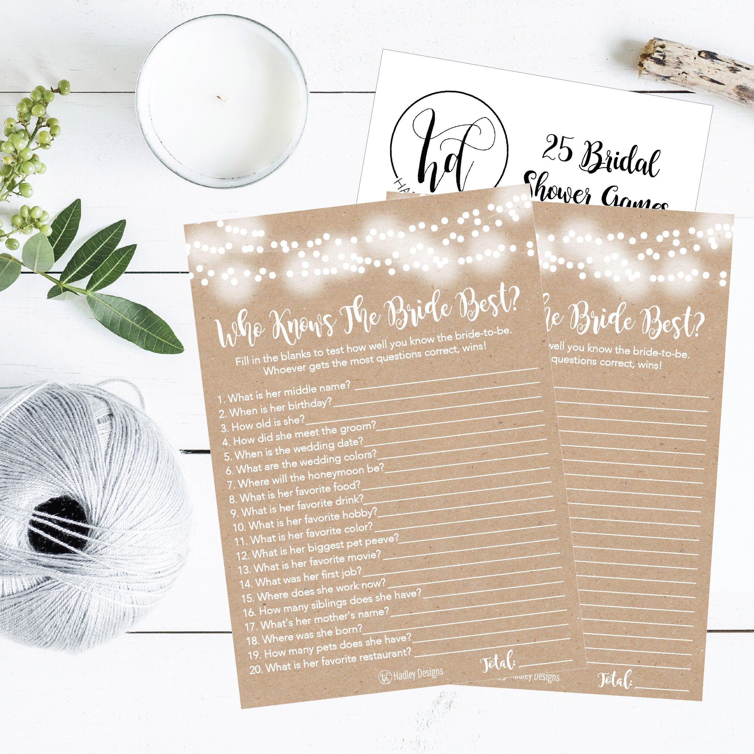 25 Kraft Rustic How Well Do You Know The Bride Bridal Wedding Shower or Bachelorette Party Game, Who Knows The Bride Best Does The Groom? Couples Guessing Question Set of Cards Pack Printed Engagement