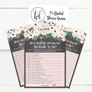 Hadley Designs 25 Floral Bridal Shower or Bachelorette Party Game, Who Knows The Best, Does The Groom? Couples Guessing Question Set of Cards, Printed on Thick Cardstock