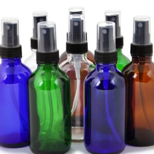 Vivaplex, 8, Assorted Colors, 4 oz Glass Bottles, with Black Fine Mist Sprayers