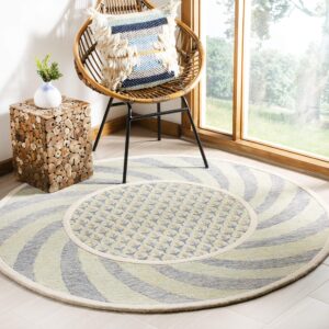 safavieh novelty collection 5' round ivory blue/gold nov108d handmade premium wool area rug