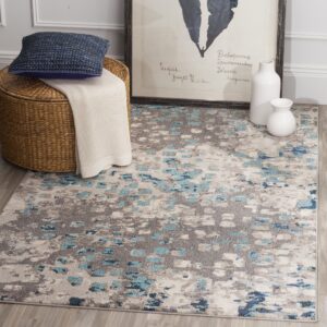 safavieh monaco collection area rug - 3' square, grey & light blue, boho chic abstract watercolor design, non-shedding & easy care, ideal for high traffic areas in living room, bedroom (mnc225e)