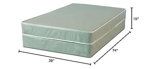 Mattress Solution 8-Inch Firm Double sided Tight top Waterproof Vinyl Innerspring Mattress and 8" Wood Traditional Box spring Set, Twin